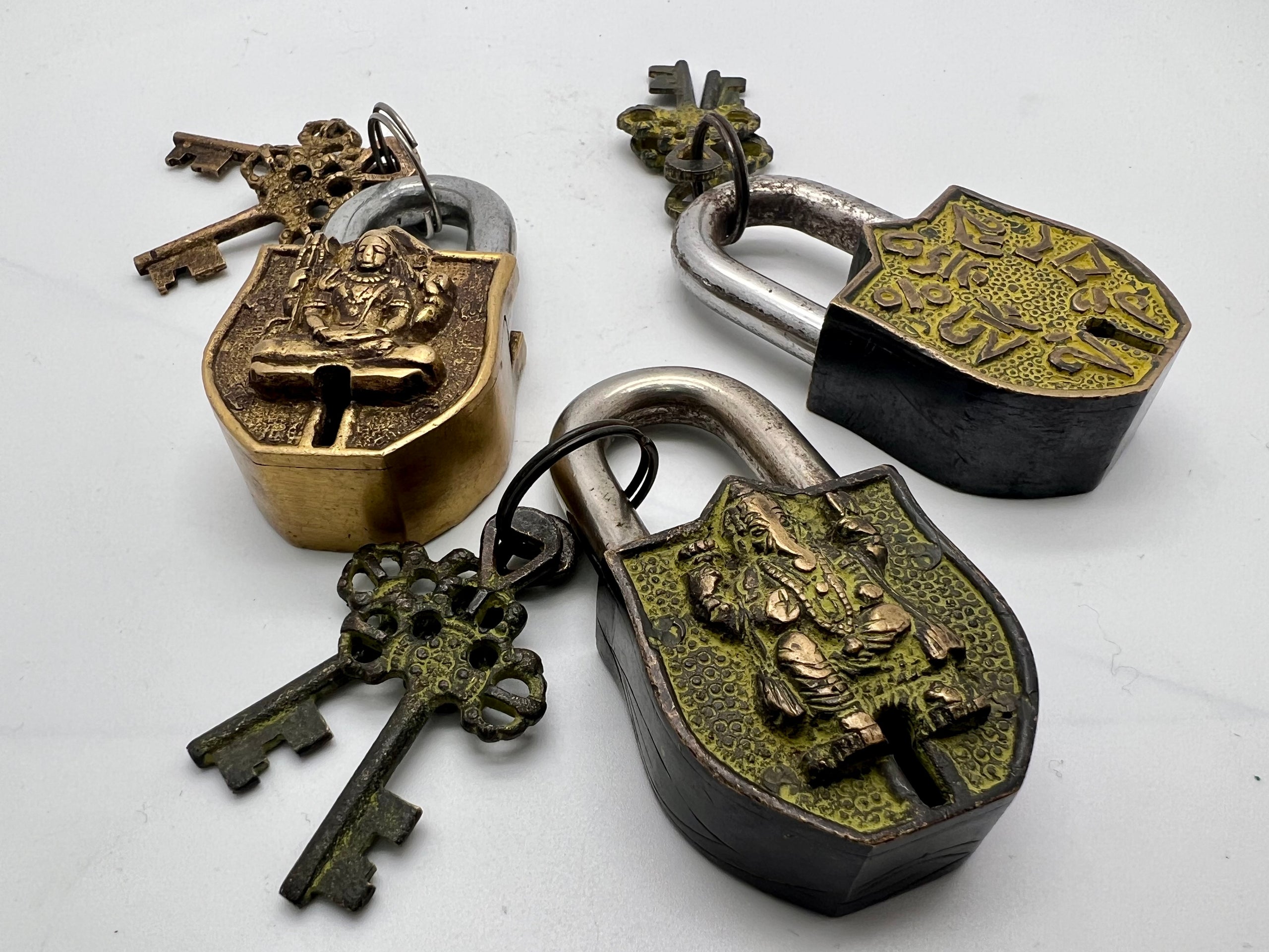 Brass Locks with Skeleton keys and carved Deities | Lifted Realm